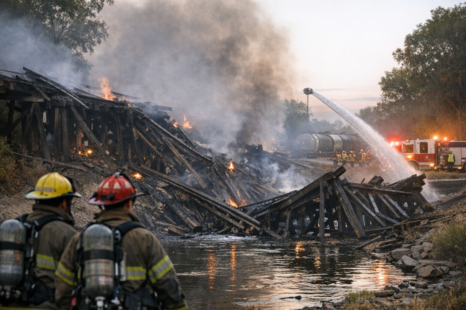 Union Pacific bridge collapses after early-morning fire; structure ...