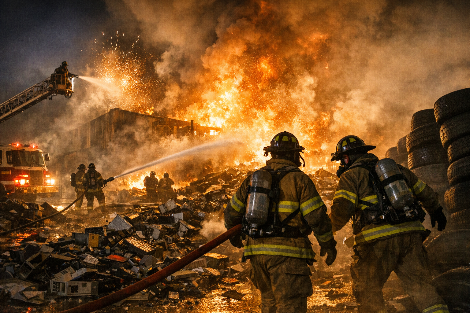 Houston Firefighters Battle Explosive Blaze at Electronics Recycling ...